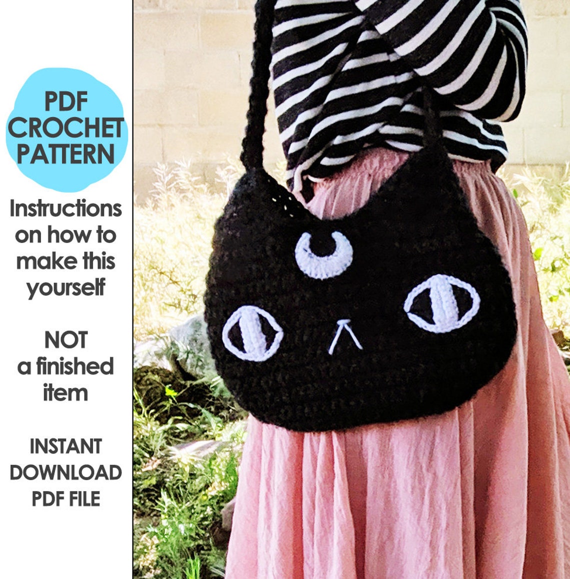 Crochet Bag Pattern, Moon Cat Bag, Crochet Purse Pattern, Sling Bag ...