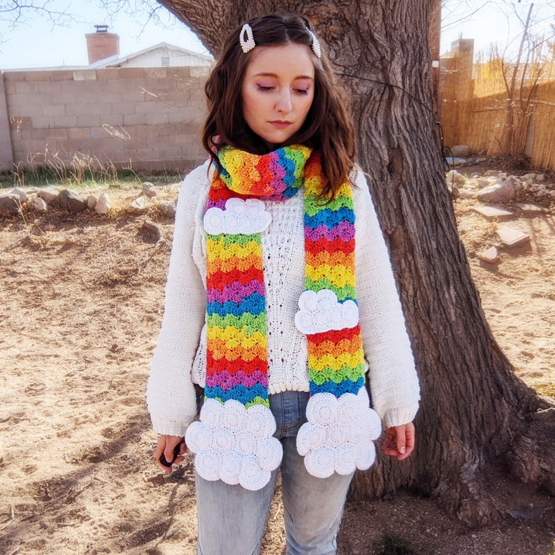 Rainbow and Clouds Scarf Crochet Pattern Rainbow Scarf Scarf - Etsy