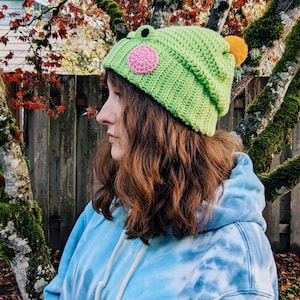 Froggy Fold Over Beanie Hat Crochet Pattern, Crochet Hat Pattern, Kawaii Frog Hat, Crochet ...