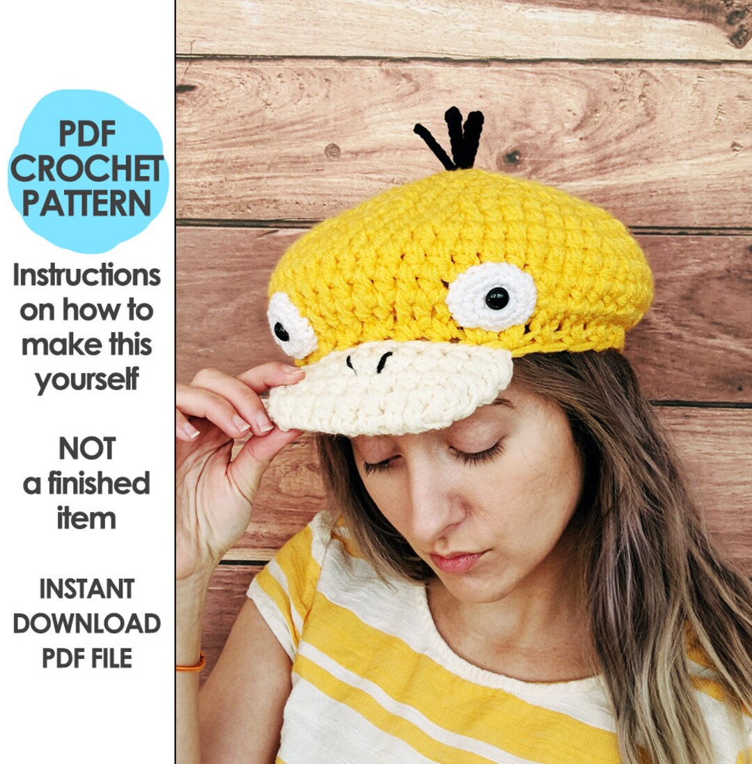 Pokemon crochet pattern, psyduck hat, beret newsboy hat crochet pattern ...
