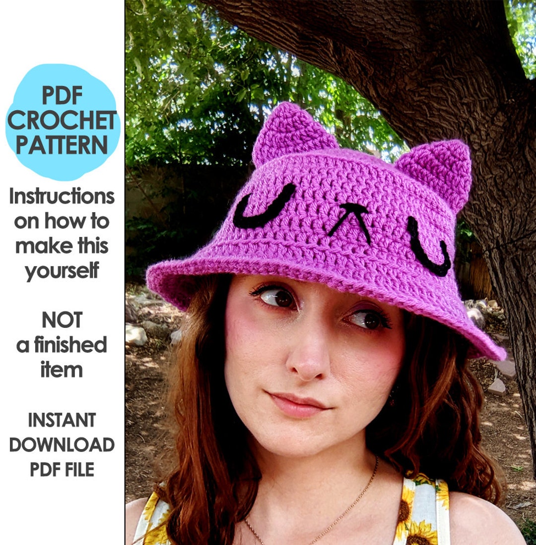 Cat Ears Bucket Hat Crochet Pattern, Crochet Hat Pattern, Kawaii Cat ...