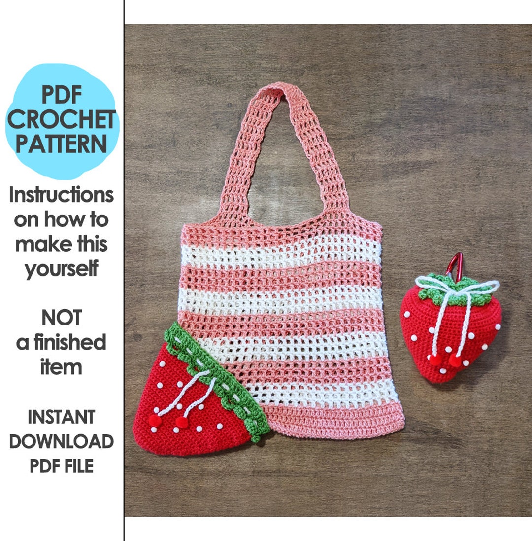 Strawberry Travel Bag Crochet Pattern, Strawberry Market Bag, Compact ...