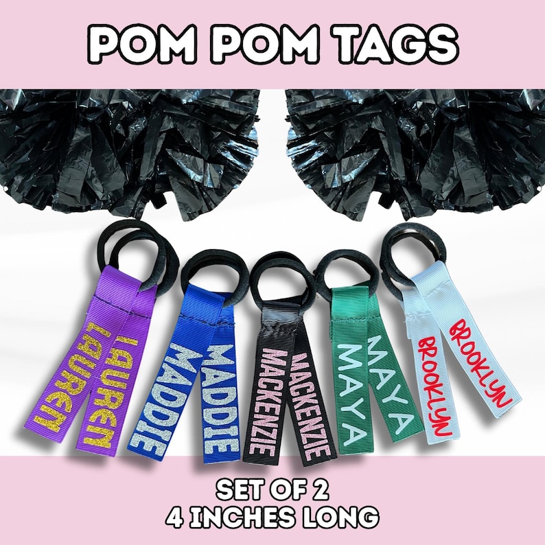 4 Inch Custom Pom Pom Tags|personalized Cheer Name Tags|custom Cheer ...