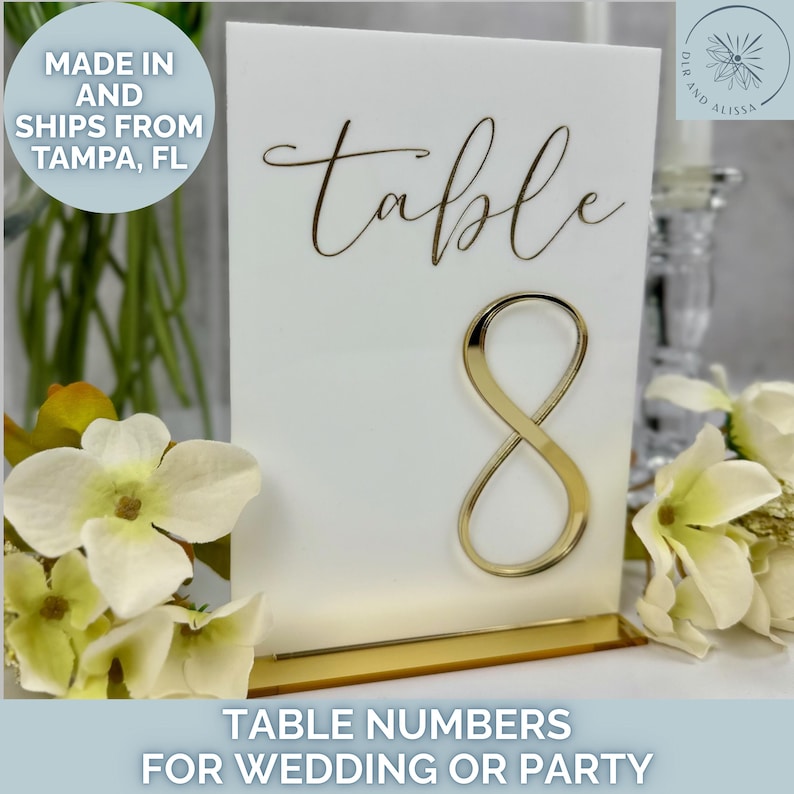 Wedding Table Numbers, Acrylic 3D Gold Mirror Signs, Wedding Decor ...