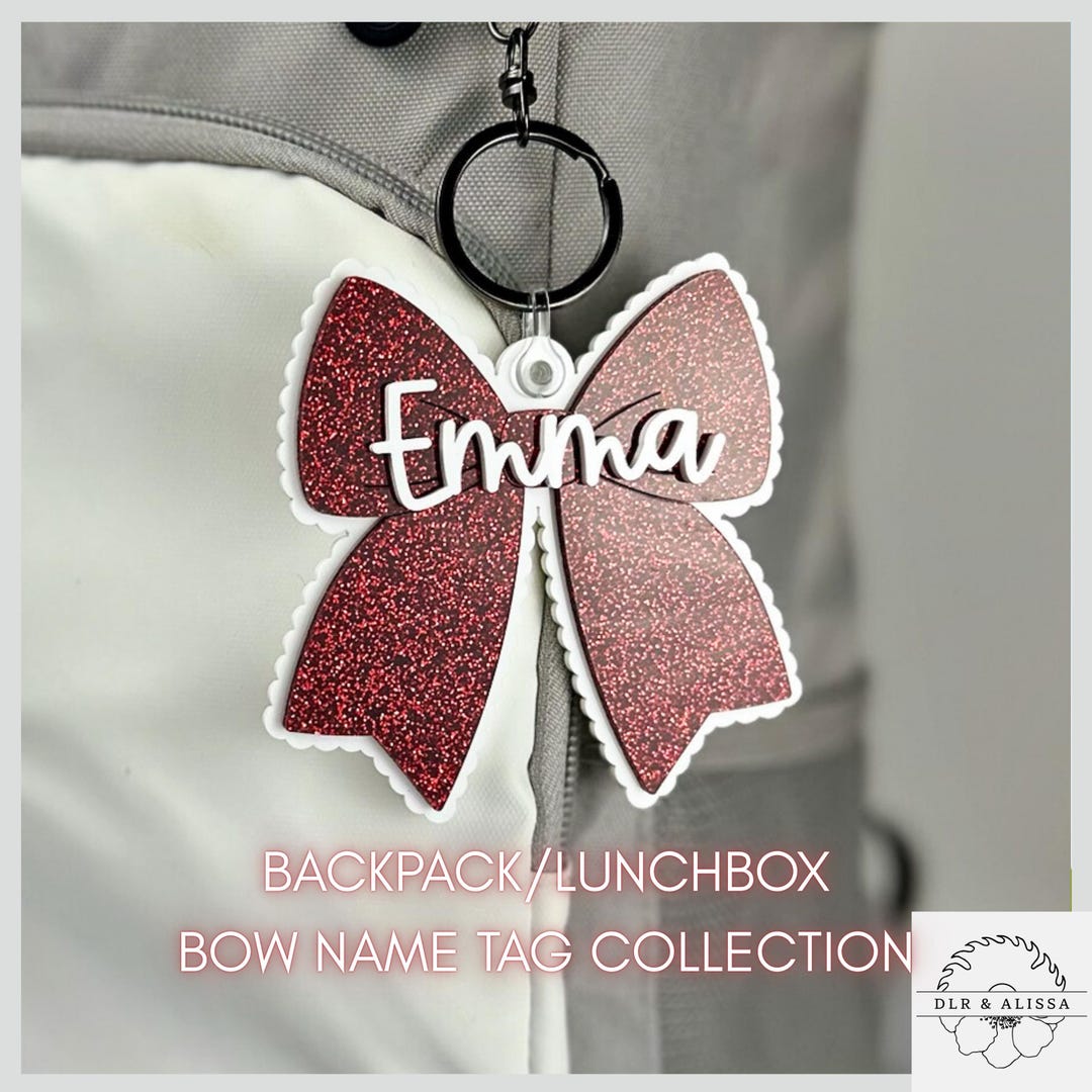 Personalized Bow Name Tag: Acrylic Backpack Keychain, Cheerleading Gift ...