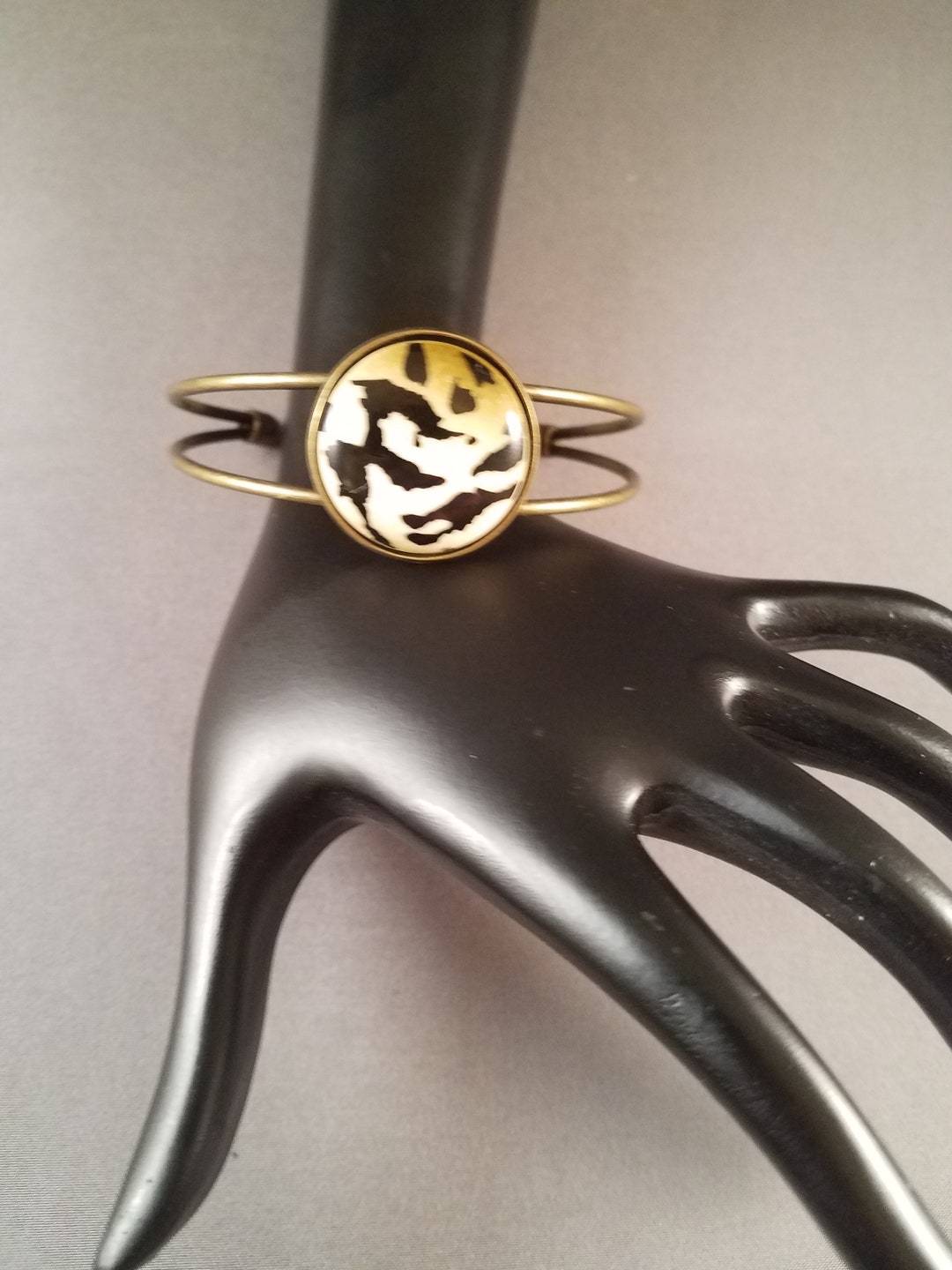 Tiger Print Cuff Bracelet | Antique Brass, Black, Cream, Olive Green ...