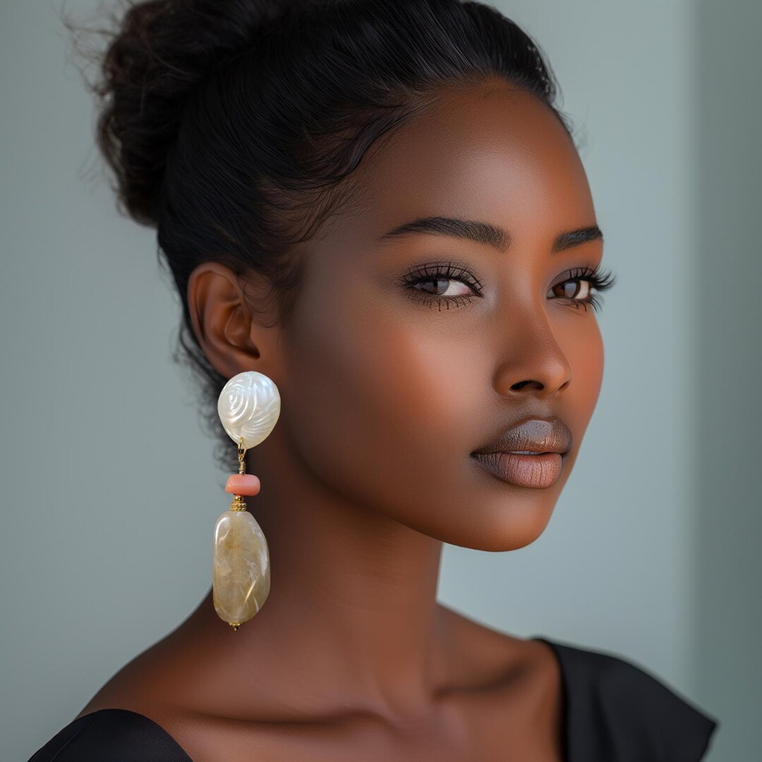 Clip-on Shoulder Duster Earrings | Sandy Brown & White Marbled, Peach ...