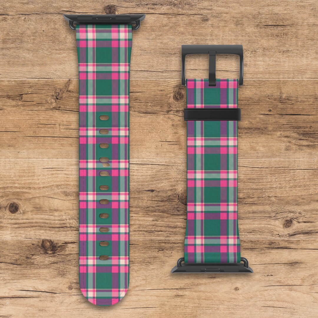 Green and Pink Plaid Apple Watch Band, Tartan Plaid Apple Watch Wrist ...