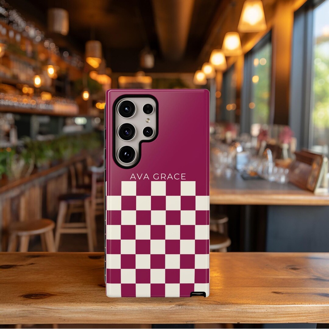 Personalized Burgundy Checkered Pattern Phone Cases for Samsung Galaxy ...