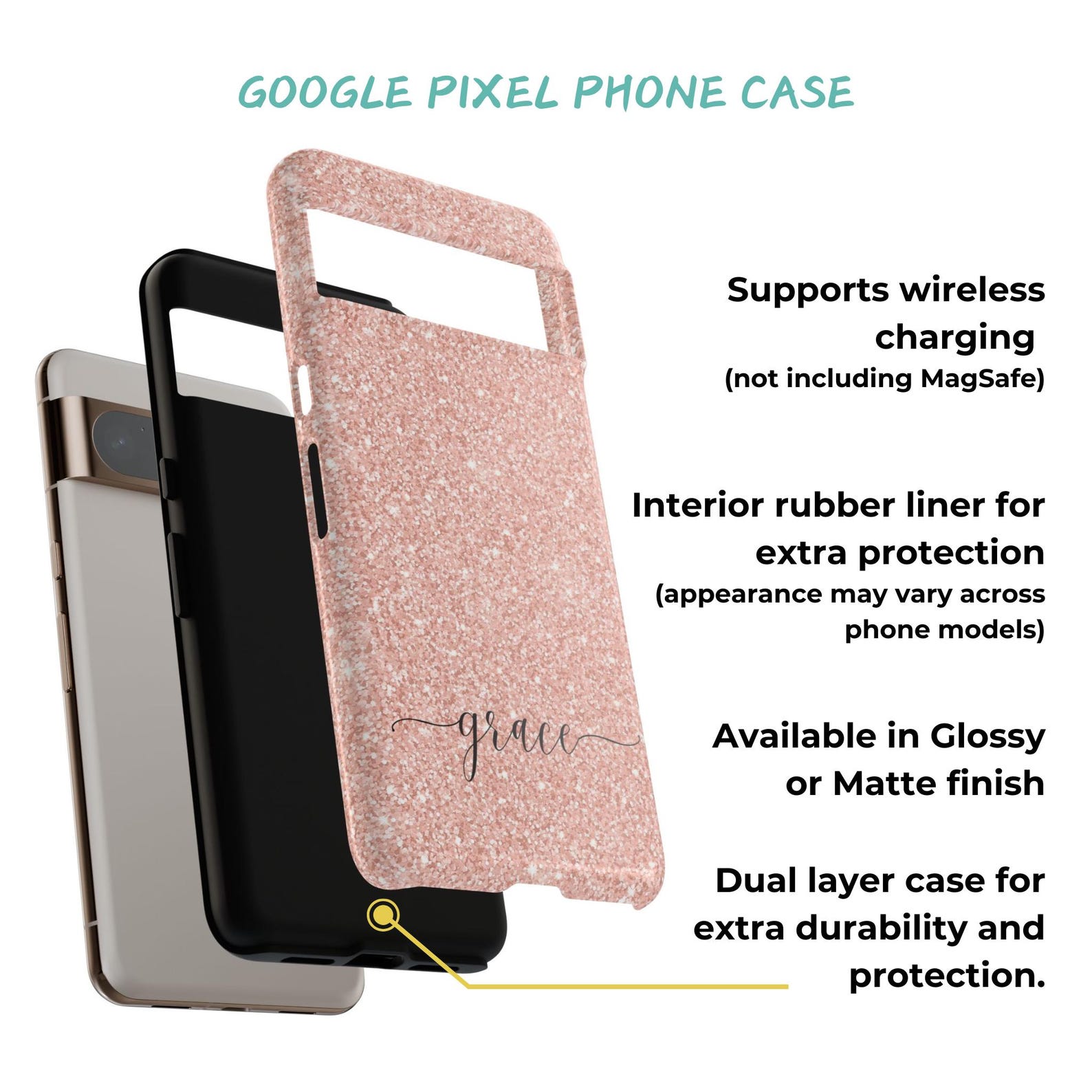 Google Pixel - Custom Pink Glitter Phone Case for Google Pixel 9 9 Pro ...
