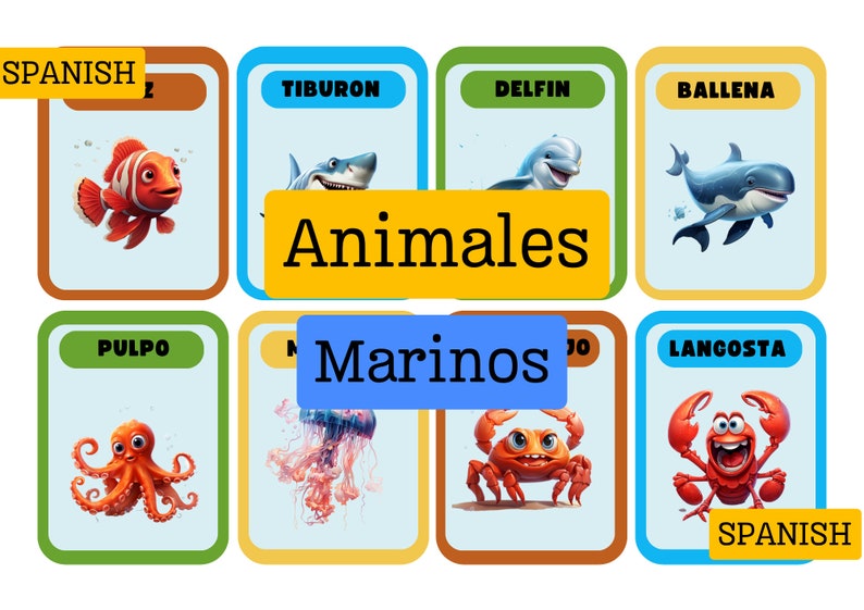 SEA ANIMALS | Bilingual Cards Memory Game | Montessori Flash Card ...