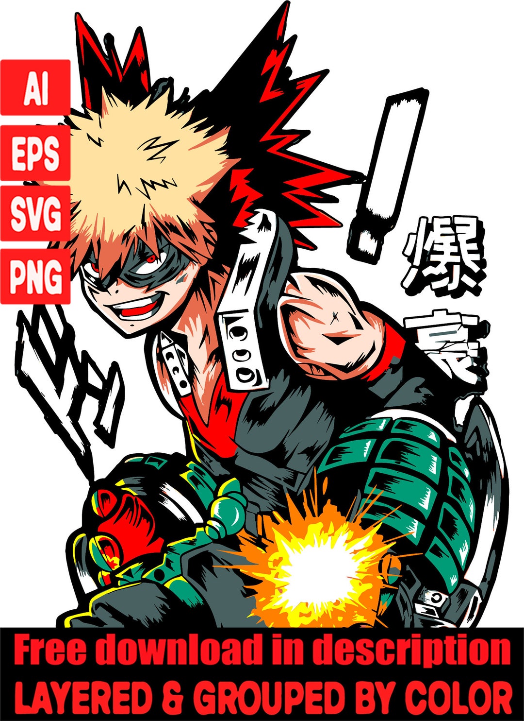 Premium Anime Vector File, Layered and Grouped by Color, Ready for DTF ...