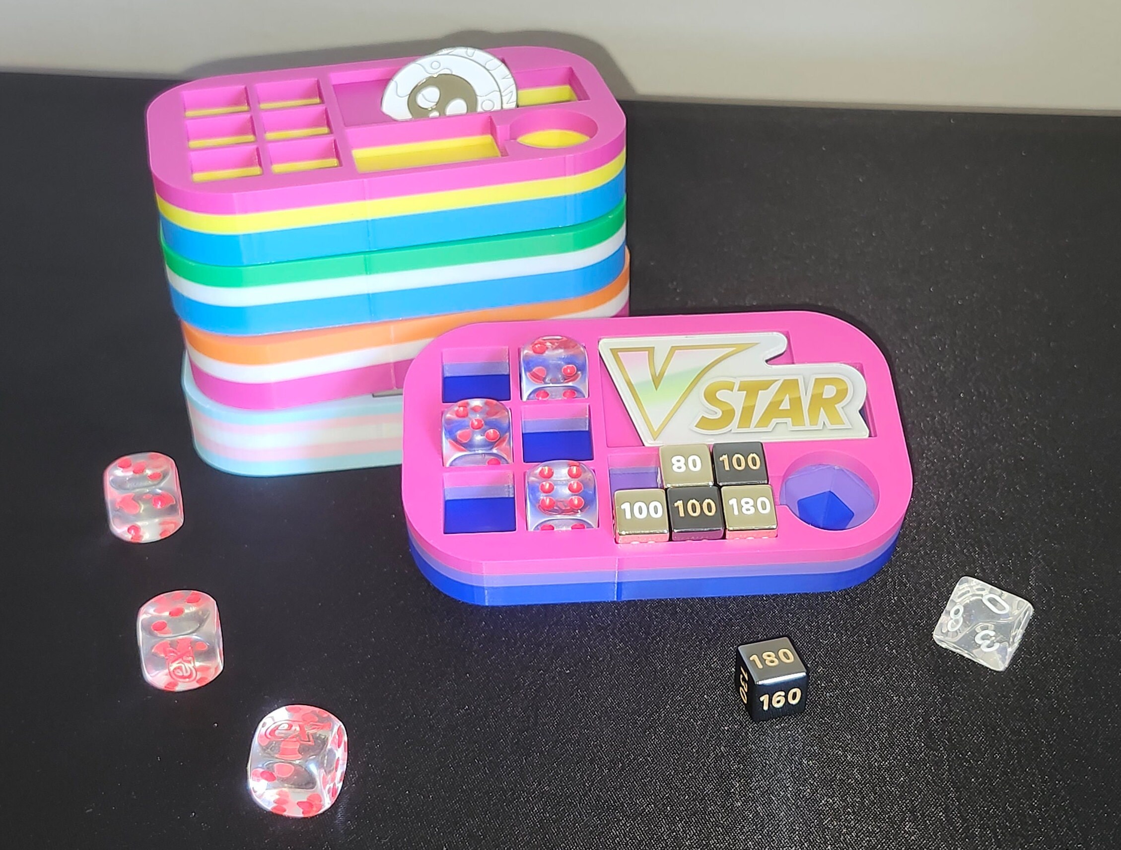 Pokemon Mini Tin Insert for Dice and Status Coins. 3D Printed in Pride Flag Designs. Holds ...