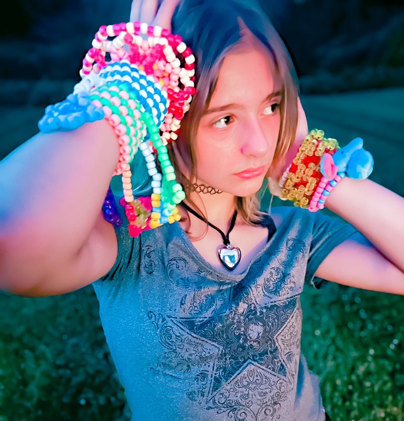 Kandi Single Star Bracelet (pink and Green) - Etsy