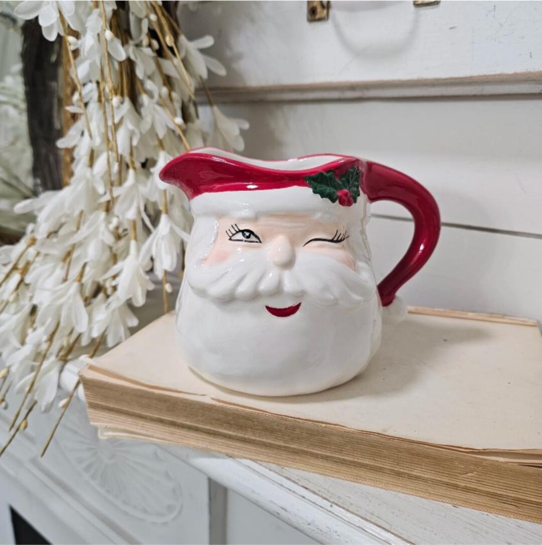 Winking Santa Creamer | Vintage Style Christmas Pitcher | Holiday Table ...
