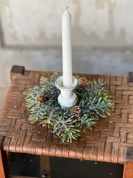 Set of 2 Snowshoe Hemlock Candle Ring | 7" | Christmas Greenery | Small ...