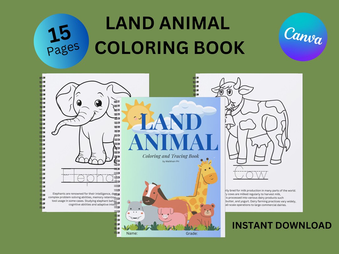 Land Animal Coloring and Tracing Activity A4 Size Editable in Canva ...