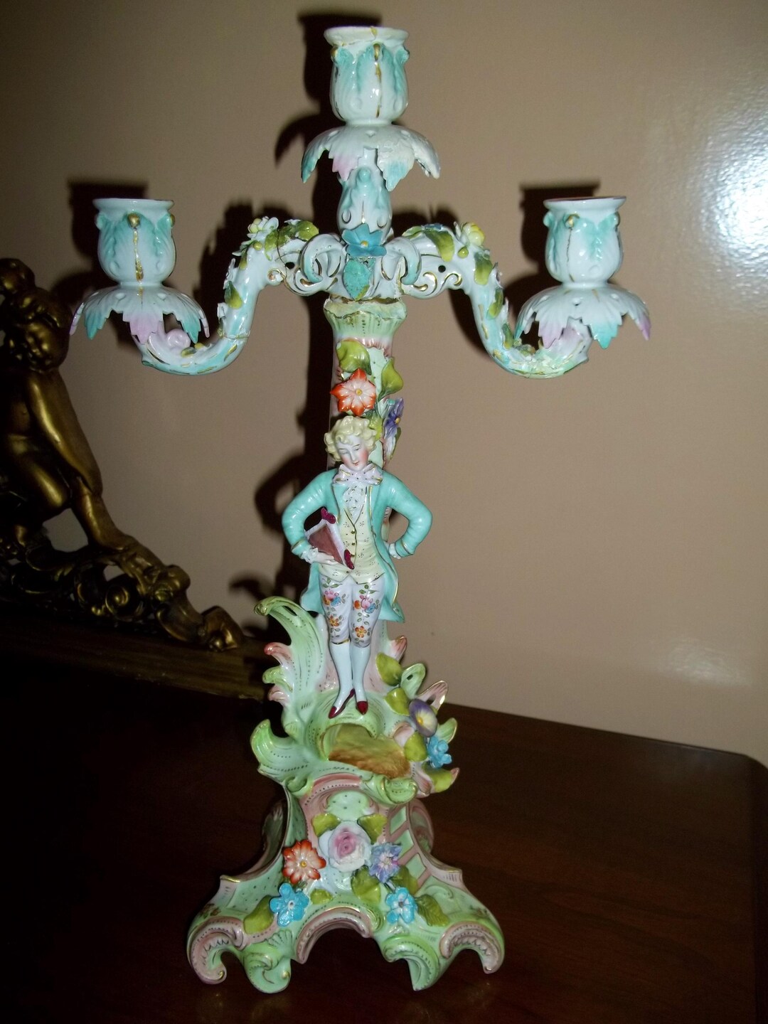Antique and Rare 18th Century Candlestick in Fine Dresden Porcelain, a ...