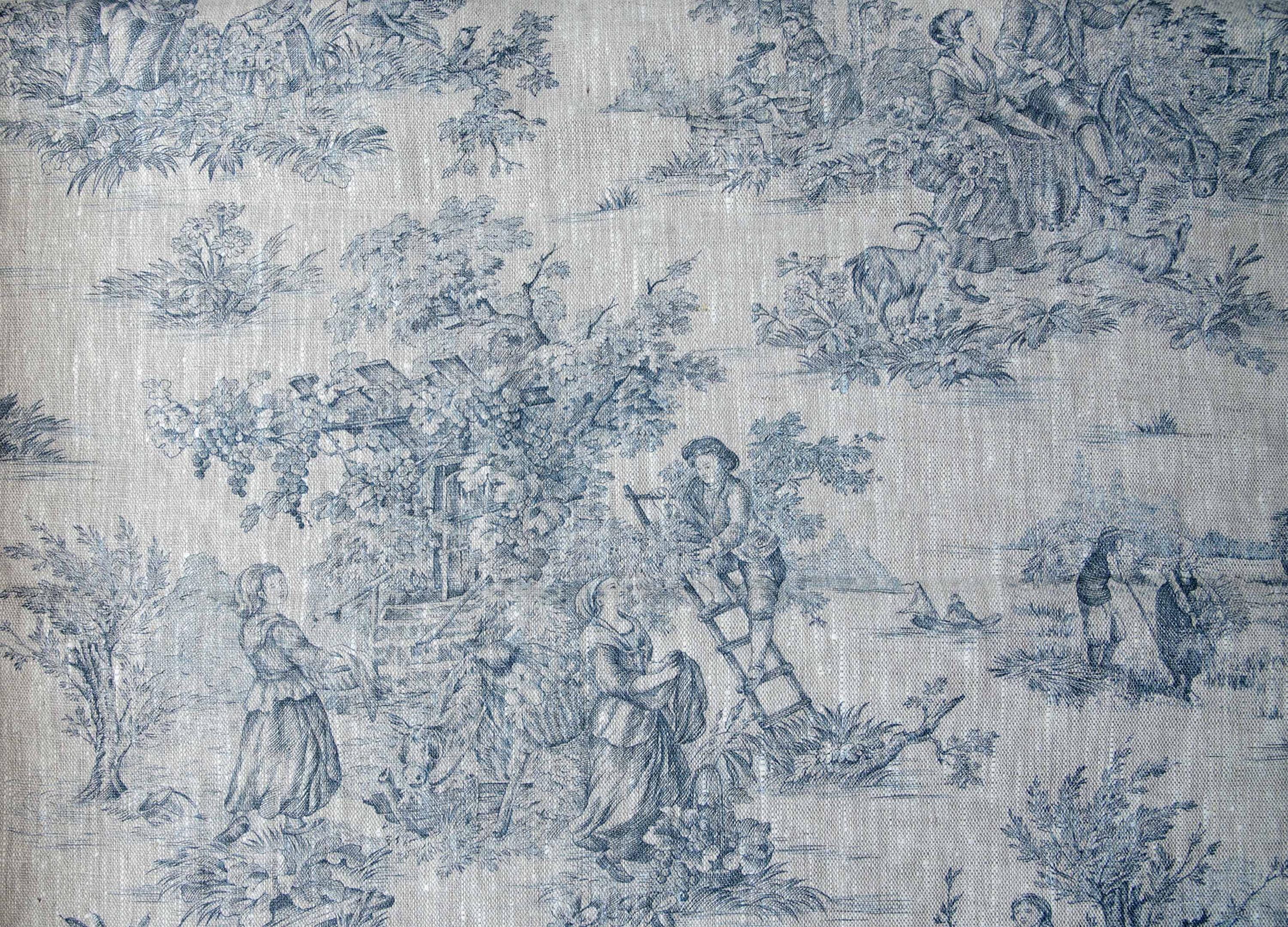 Linen Toile De Jouy Fabric for Upholstery Printed 100% Linen Fabric ...