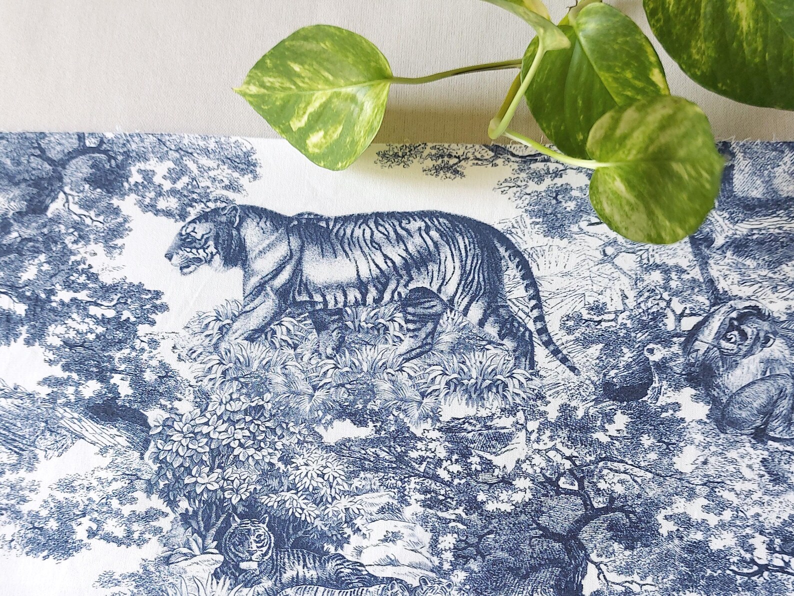 Blue and White Toile De Jouy Fabric With Jungle Animal Design French ...