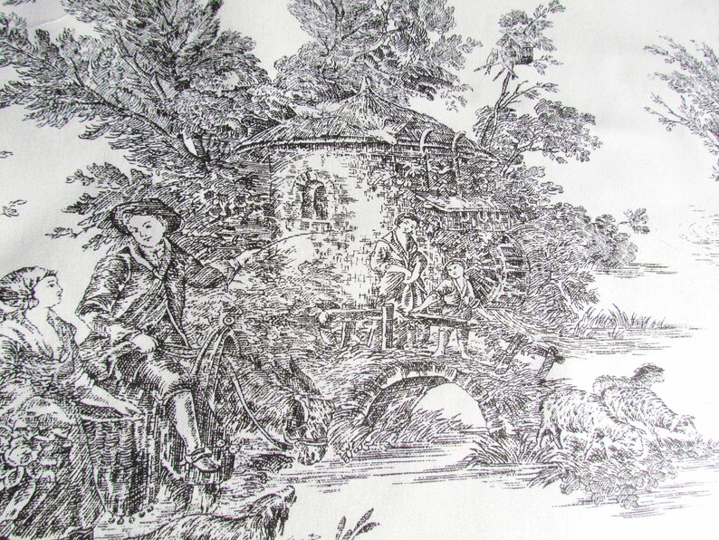 Toile De Jouy Black French Printed Fabric for Curtains, Pillows ...
