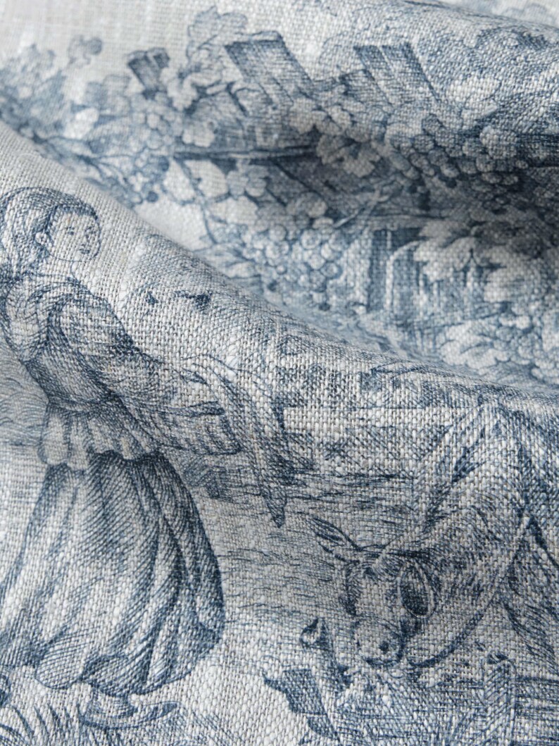 Linen Toile De Jouy Fabric for Upholstery Printed 100% Linen Fabric ...