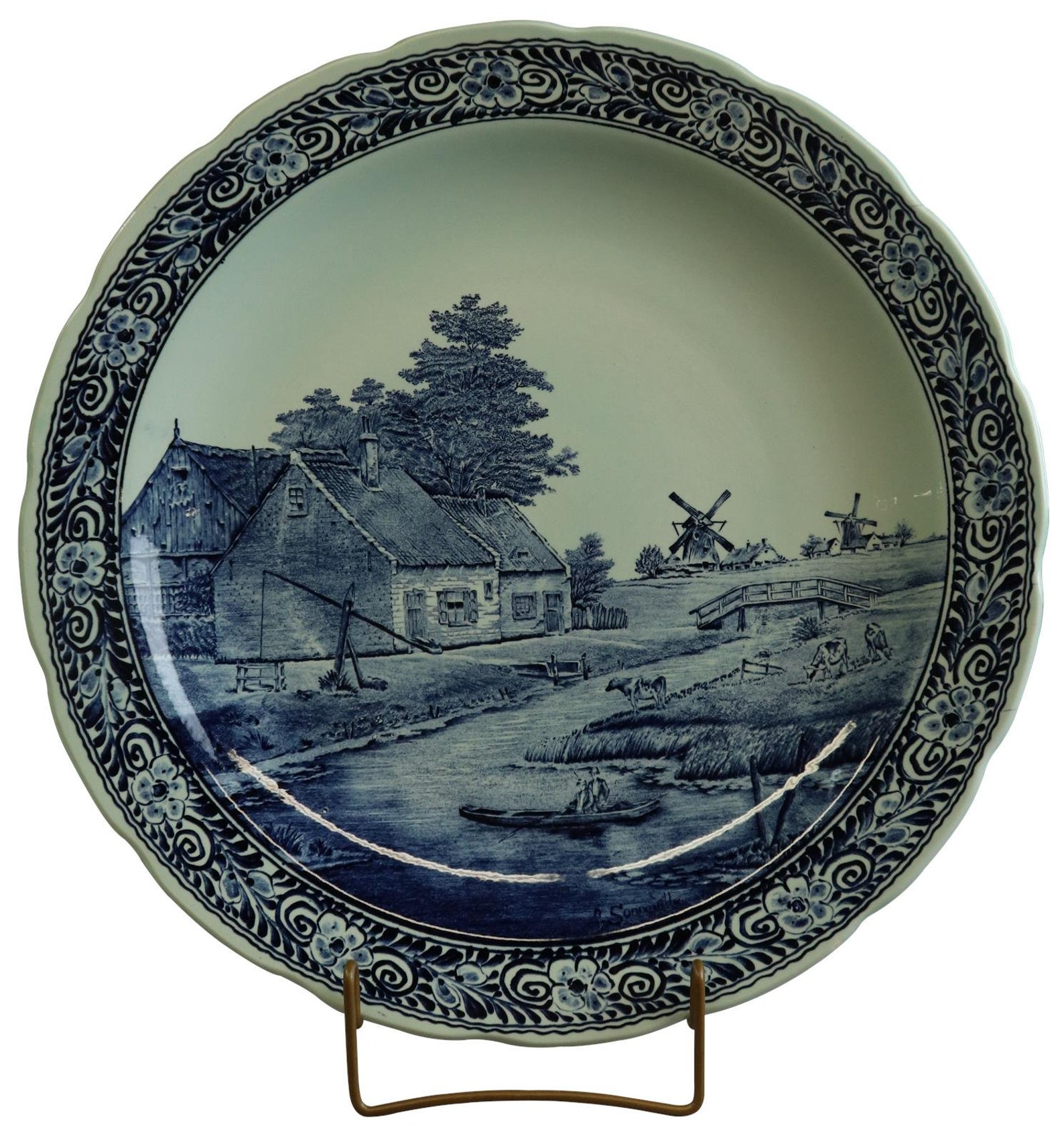 Vintage Plate Boch Belgium Delfts Signed Sonneville Blue Delft - Etsy