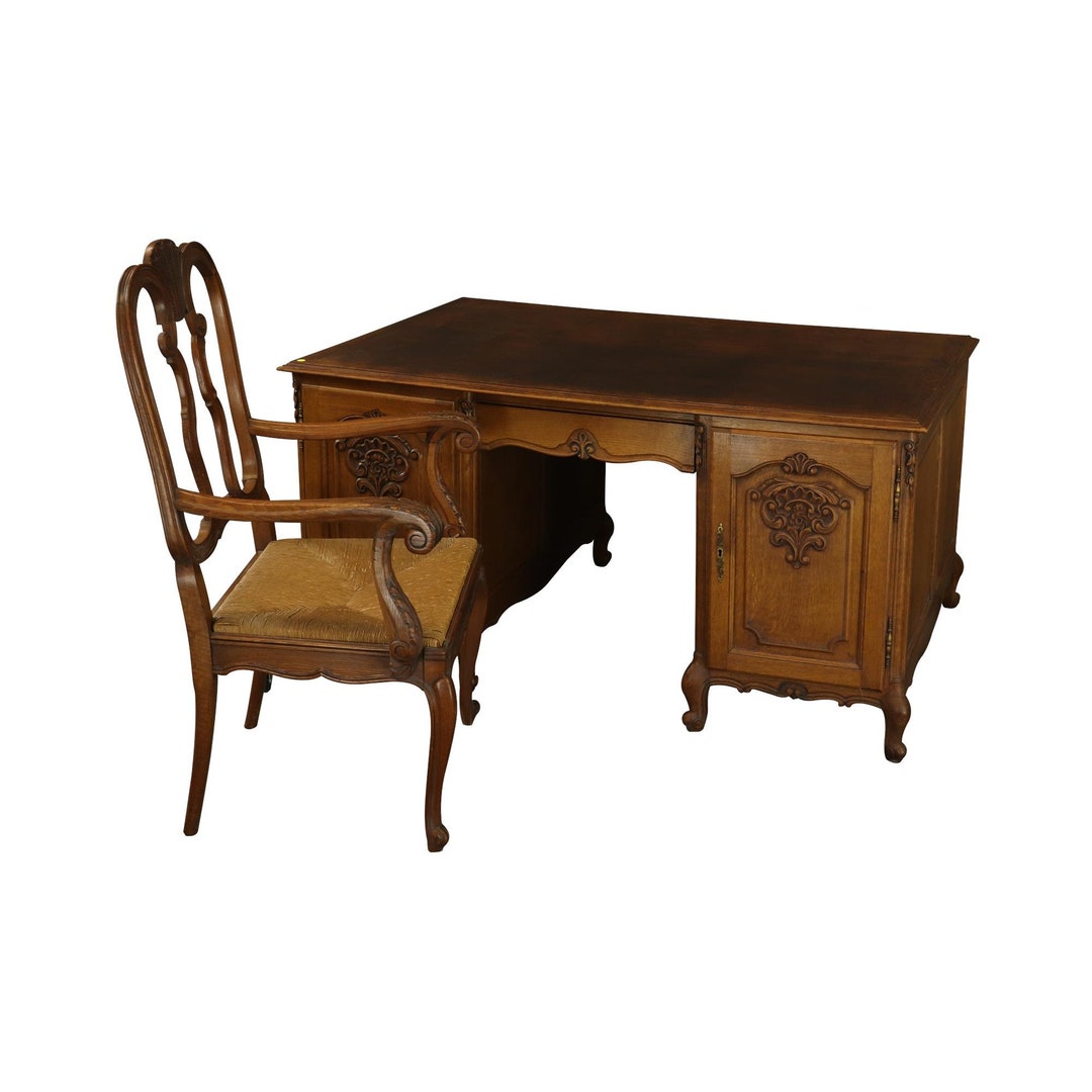 Desk and Chair Louis XV Rococo Vintage 1950 Oak Wood Office - Etsy