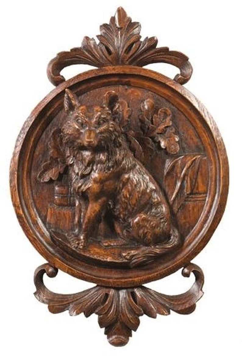 Plaque EQUESTRIAN Lodge Sitting Fox Large Chestnut Resin Relief Carved ...