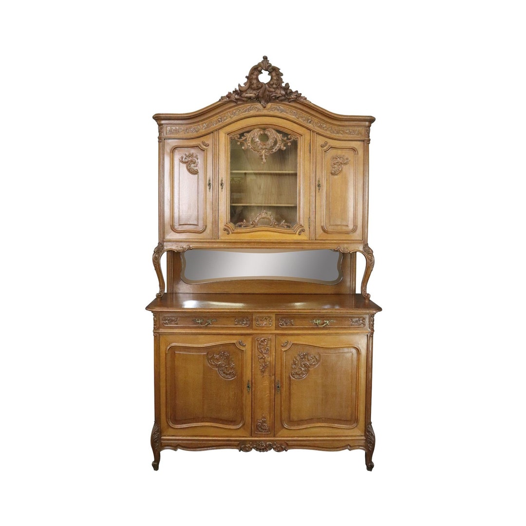 Buffet Louis XV Rococo Antique French 1900 Server Oak Glass 5-door 2 ...