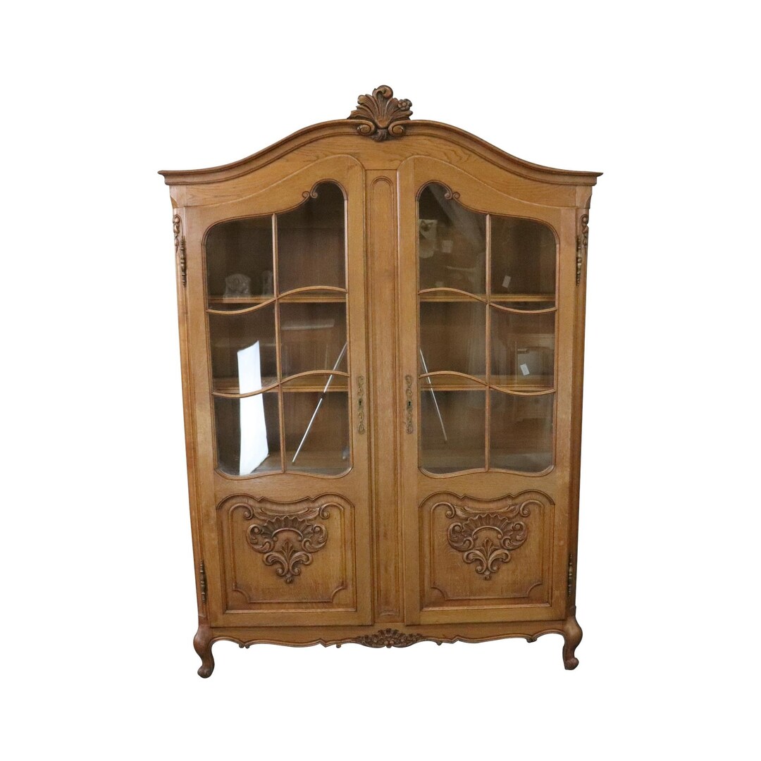 Bookcase Louis XV French Rococo Vintage 1950 Oak Wood Paned Glass 2 ...