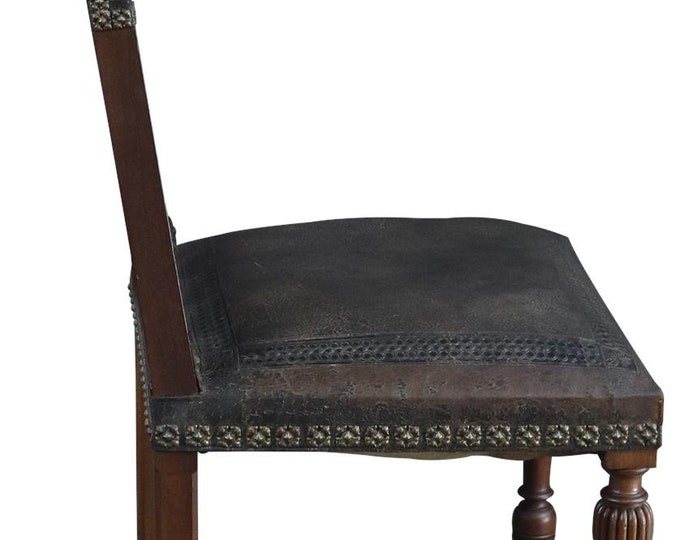 Dining Chairs Henry II Antique Renaissance 1900 Walnut Brown Leather ...