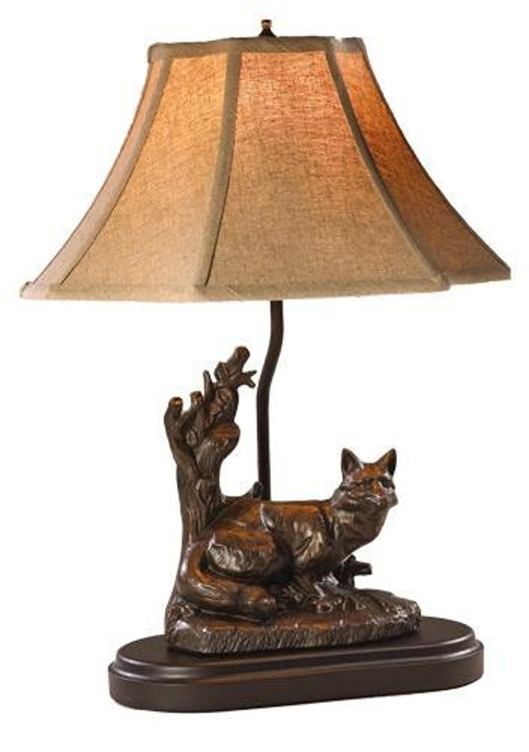Sculpture Table Lamp TRADITIONAL Lodge Male Fox Chocolate Brown Resin ...