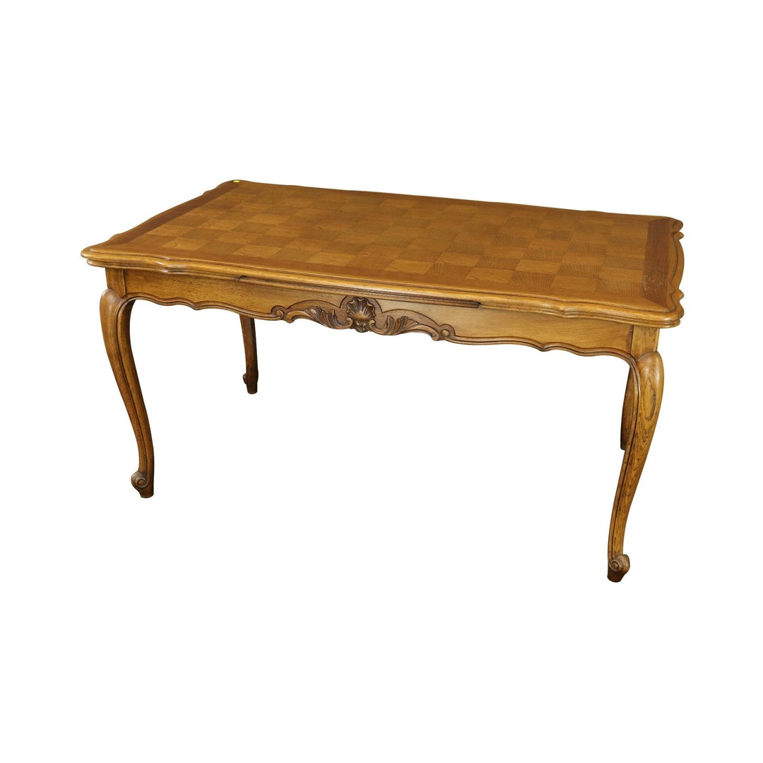 Table Louis XV Rococo French Vintage Oak Wood Expanding 2-leaf Parquet ...