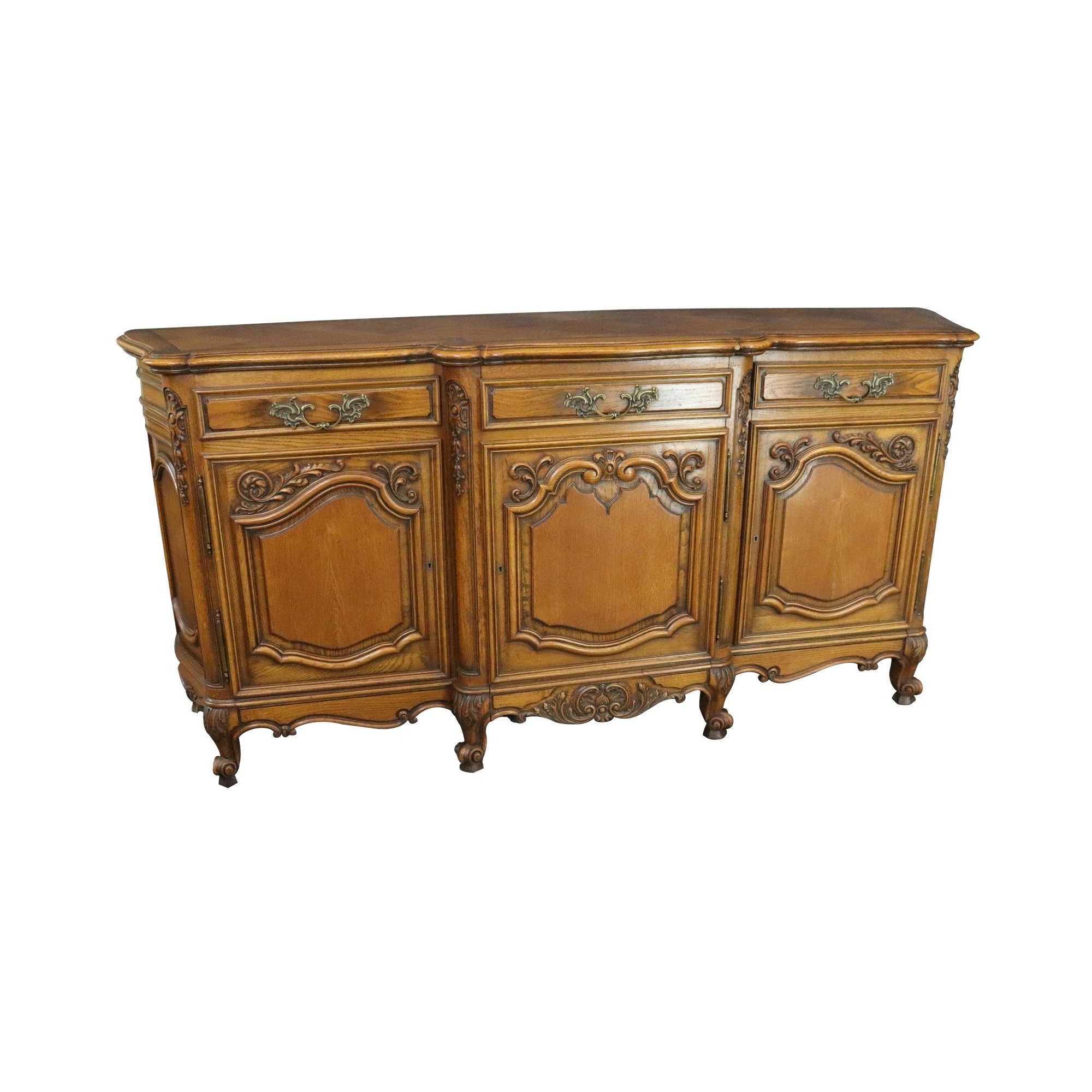 Sideboard Louis XV Rococo French Vintage 1950 Carved Oak 3-door 3 ...