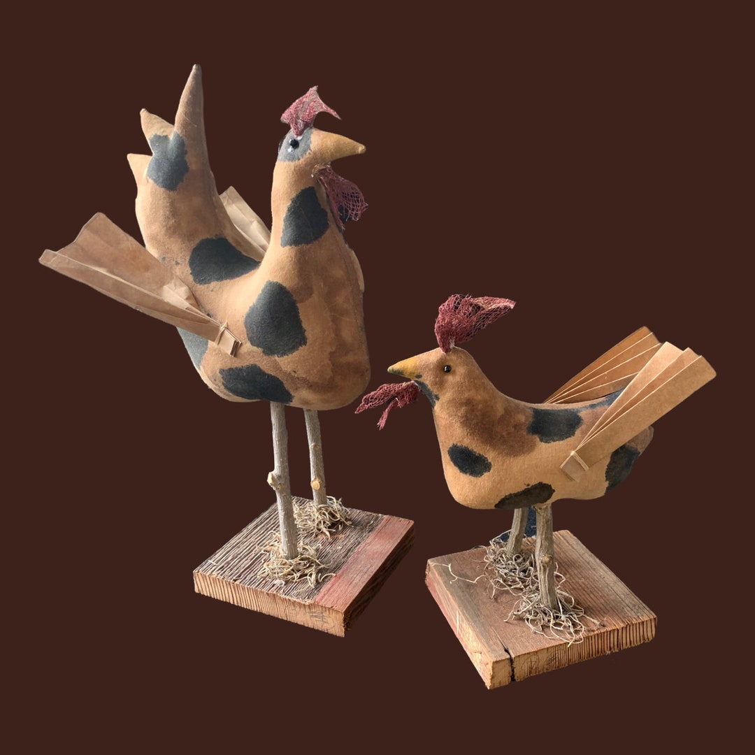 New Handmade Primitive Farmhouse Style Chickens - Set of 2 - Barn Yard ...