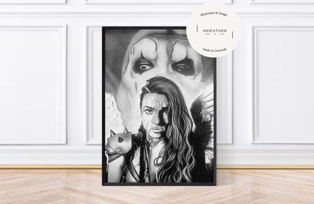 Sienna Shaw And Art The Clown Terrifier 3 Art Print Horror Movie