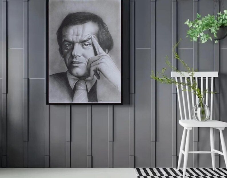 Jack Nicholson Portrait Art Print Celebrity Wall Art, Realistic Black ...