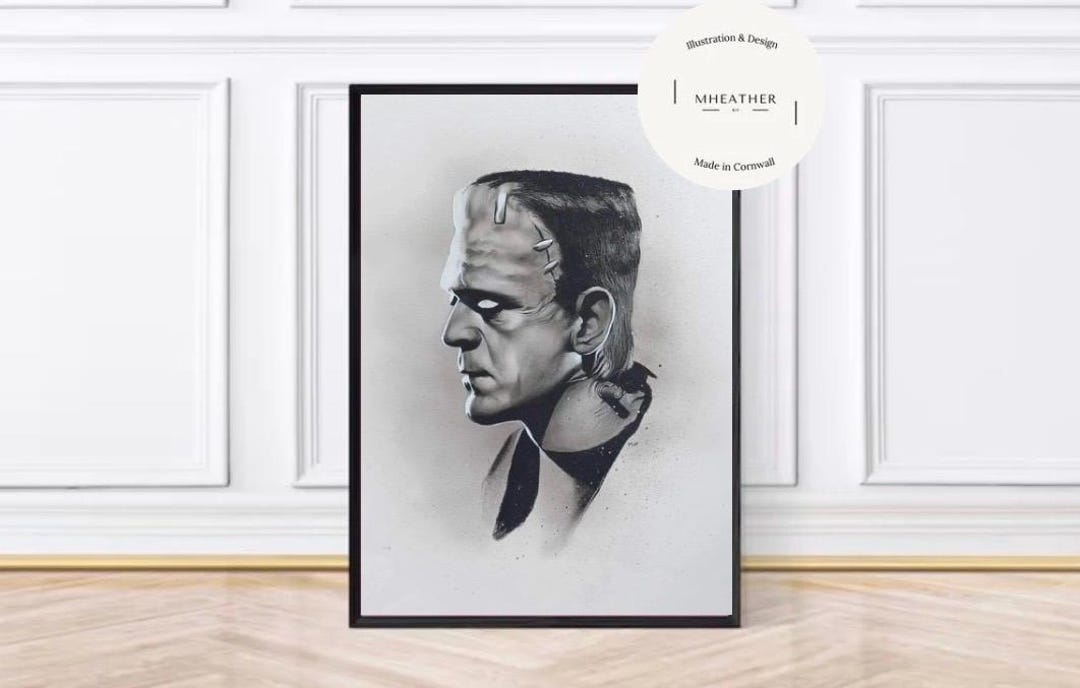 Frankenstein Print – Boris Karloff Portrait Art in Black and White ...