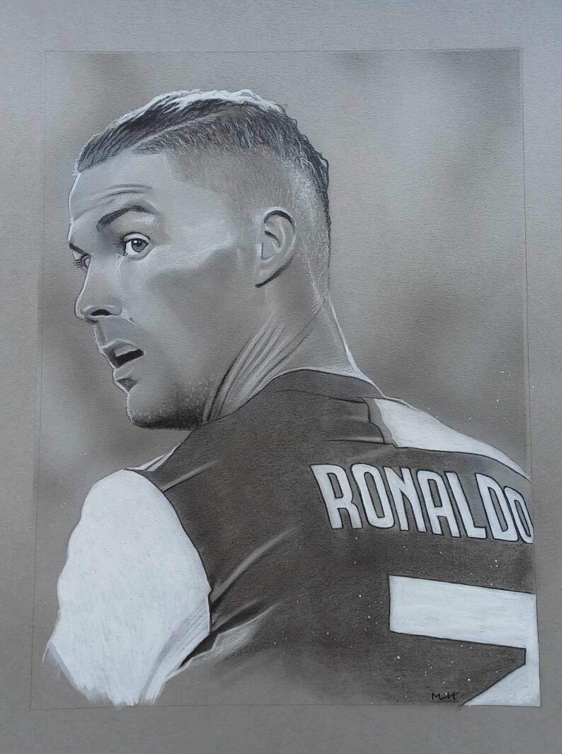 Original Cristiano Ronaldo Art - Juventus Number 7 Portrait in Graphite ...