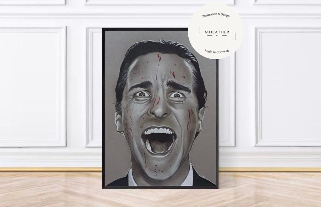 Patrick Bateman American Psycho Art Print Iconic Movie Portrait, Hand ...