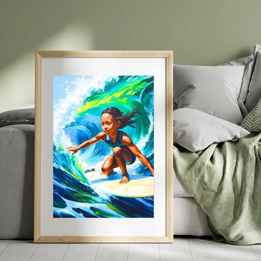 Surfer Girl in Black, Printable, Beachfront Waves - Etsy