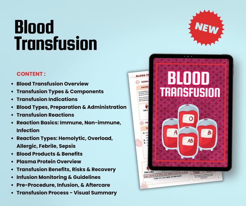 Blood Transfusion Guide | Nursing Notes, Healthcare Study (PDF) - Etsy
