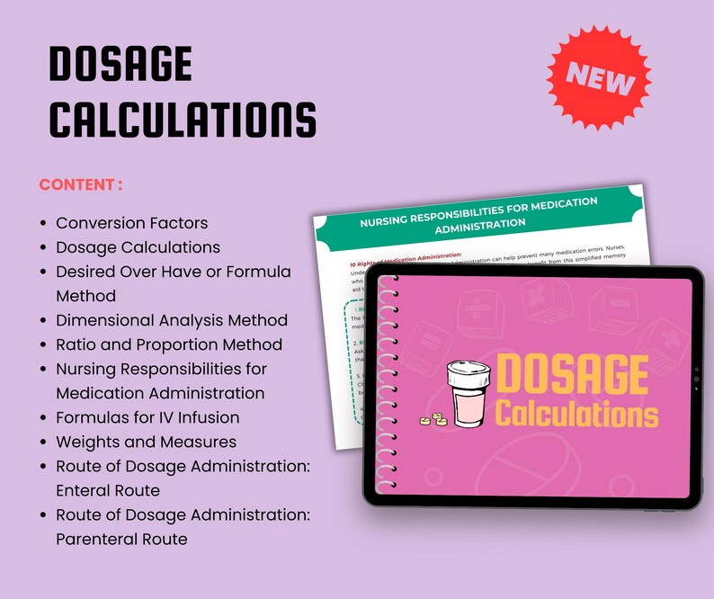 Dosage Calculations Nursing Study Guide | Med Math Cheat Sheet (PDF) - Etsy