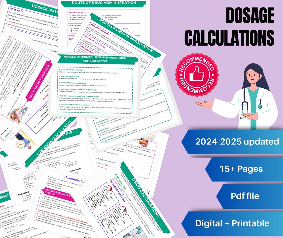 Dosage Calculations Nursing Study Guide | Med Math Cheat Sheet (PDF) - Etsy