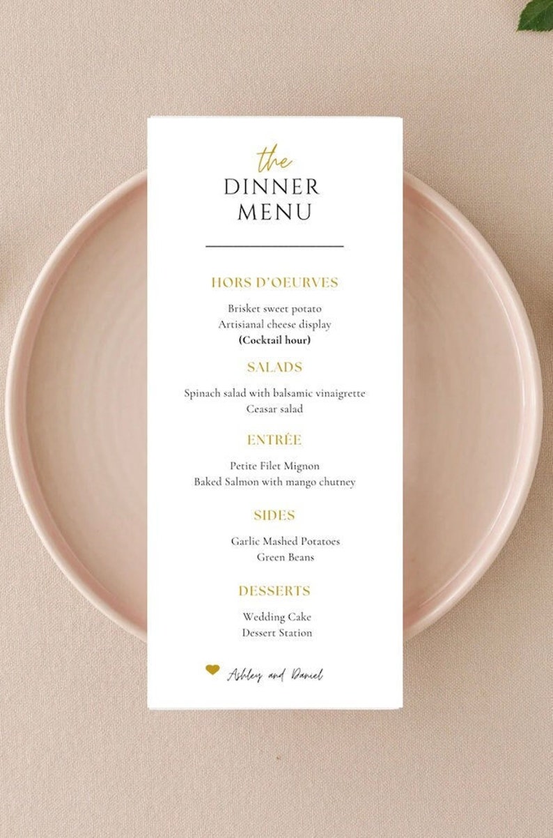 Wedding Dinner Menu Template Printed Wedding Menu Modern Wedding Menu ...