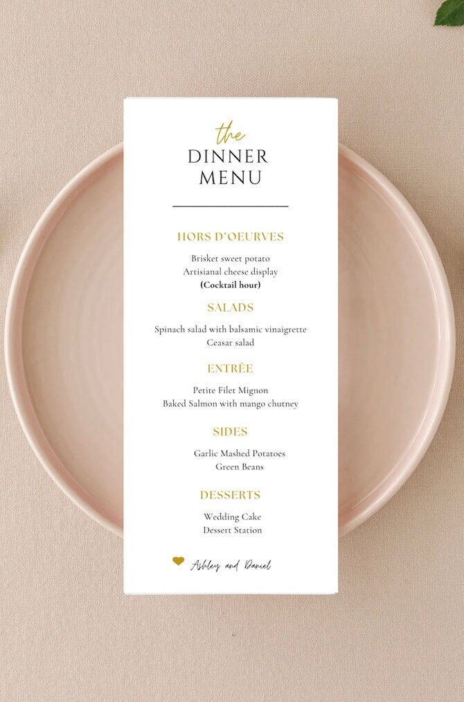 Wedding Dinner Menu Template Printed Wedding Menu Modern Wedding Menu ...
