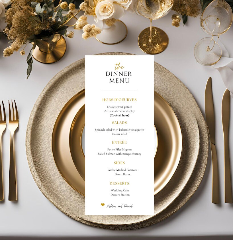 Wedding Dinner Menu Template Printed Wedding Menu Modern Wedding Menu ...