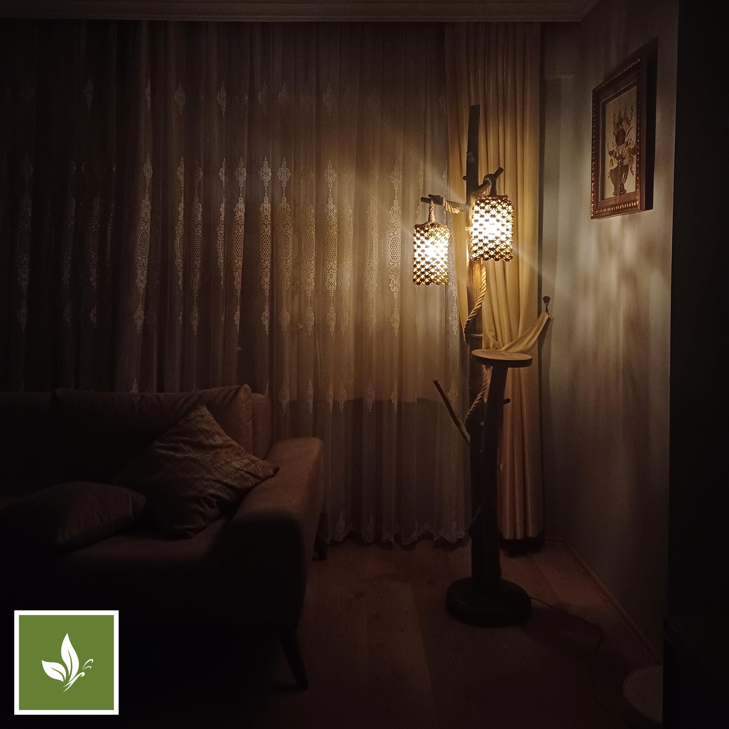 Tree Floor Lamp, Large Tree Floor Lamp, Wooden Corner Lamp, Rustic ...