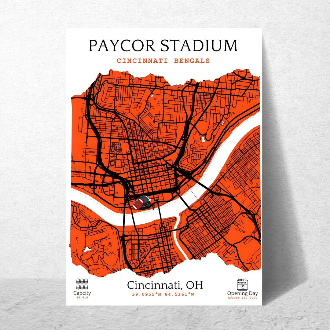 Cincinnatti Bengals Map Matte Vertical Poster, Stadium Stats in Team ...